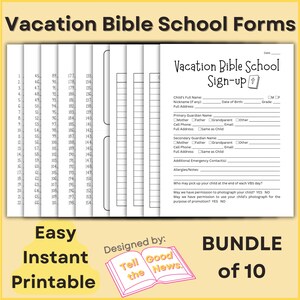 Vacation Bible School Forms Bundle of 10 | VBS Sign-up Registration ...