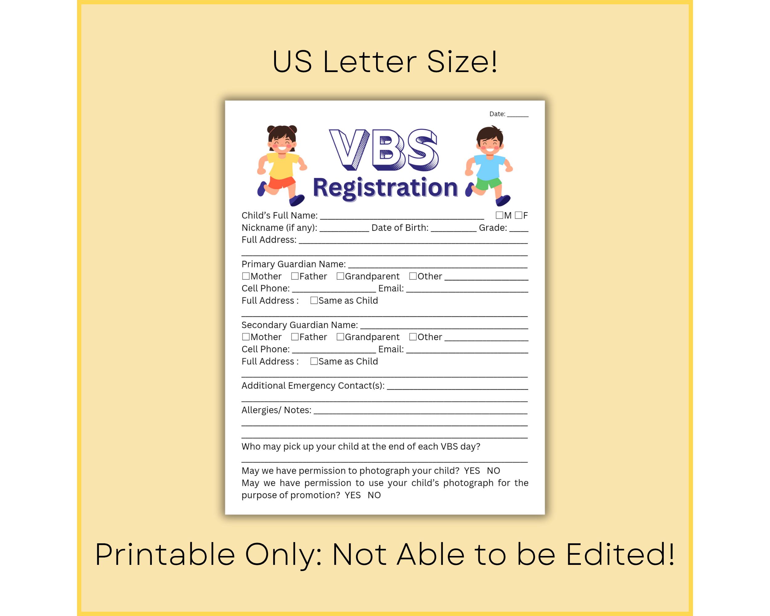 Vacation Bible School Registration Form | VBS Sign-up Form Sheet ...