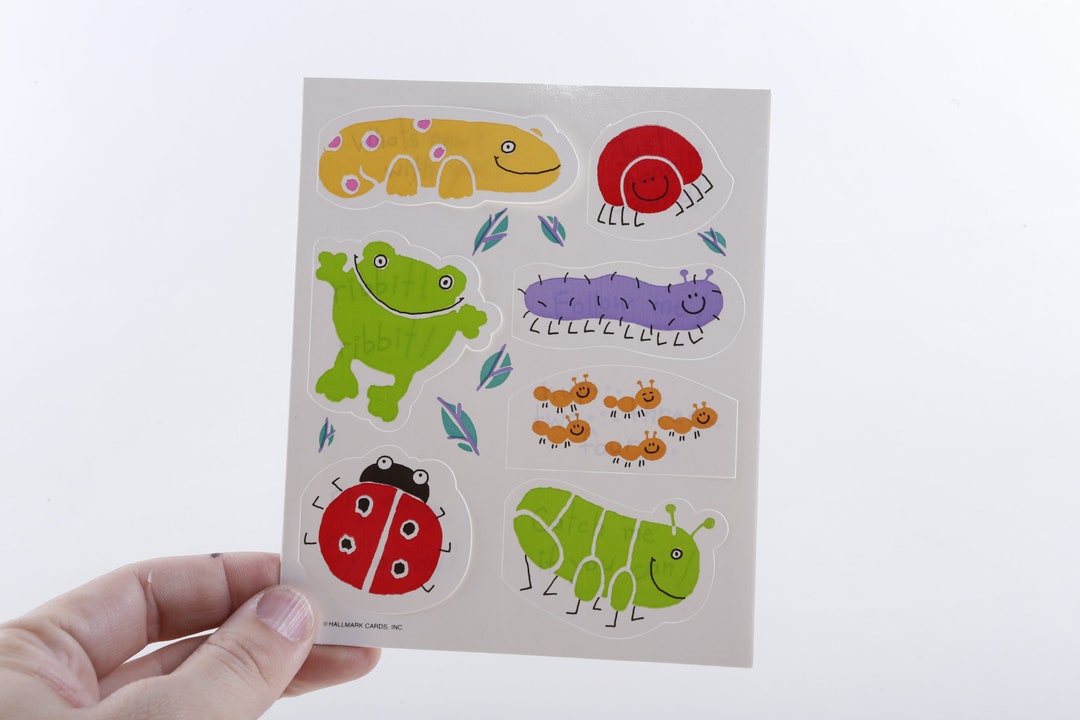 Happy Bugs Frogs Ladybug Grasshopper Vintage Single Sticker Sheet 1990s ...