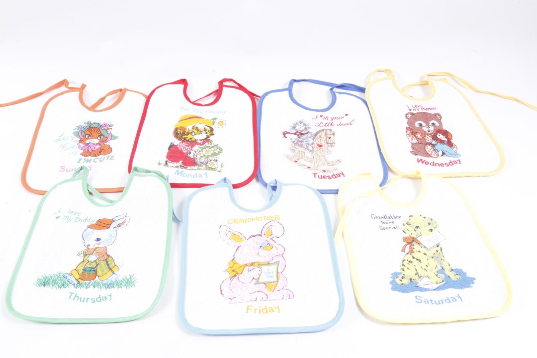 Daus If the Week, Days, Baby Bib, Set, Cute Animals, White, Children ...