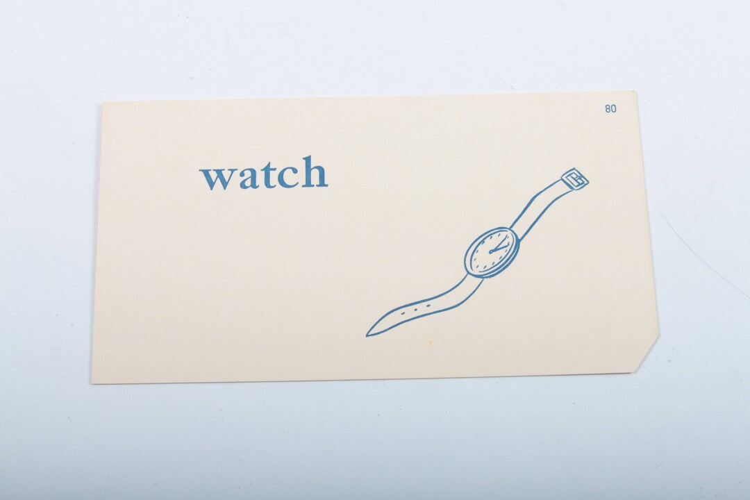 Watch Flash Card Sepia Aged Vintage Antique Sight Word Pictures 1950's ...