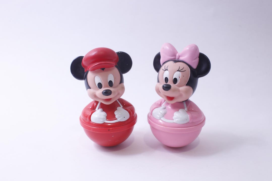 1990s Disney, Mickey and Minnie, Weeble Wobble, Set of 2, Plastic Toy ...