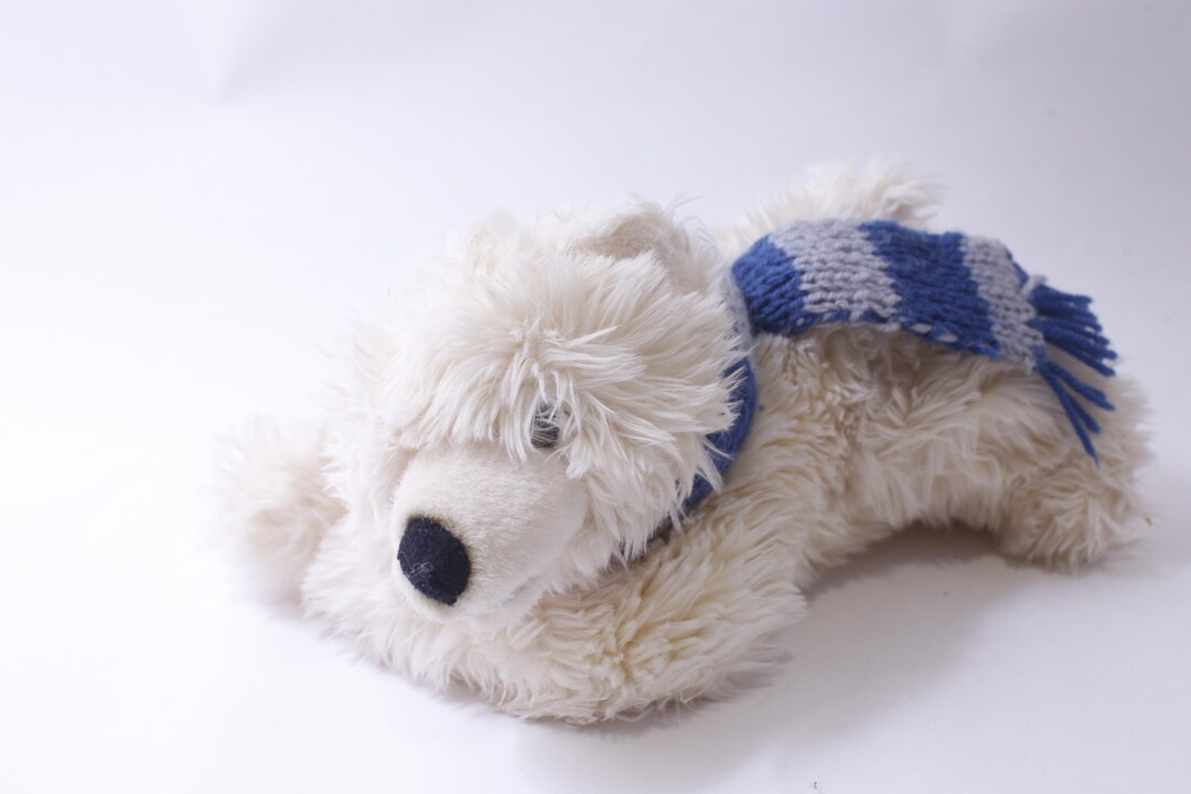 Polar Bear Plush Wearing Blue-gray Scarf, A&A Plush Inc, Furry, Soft ...