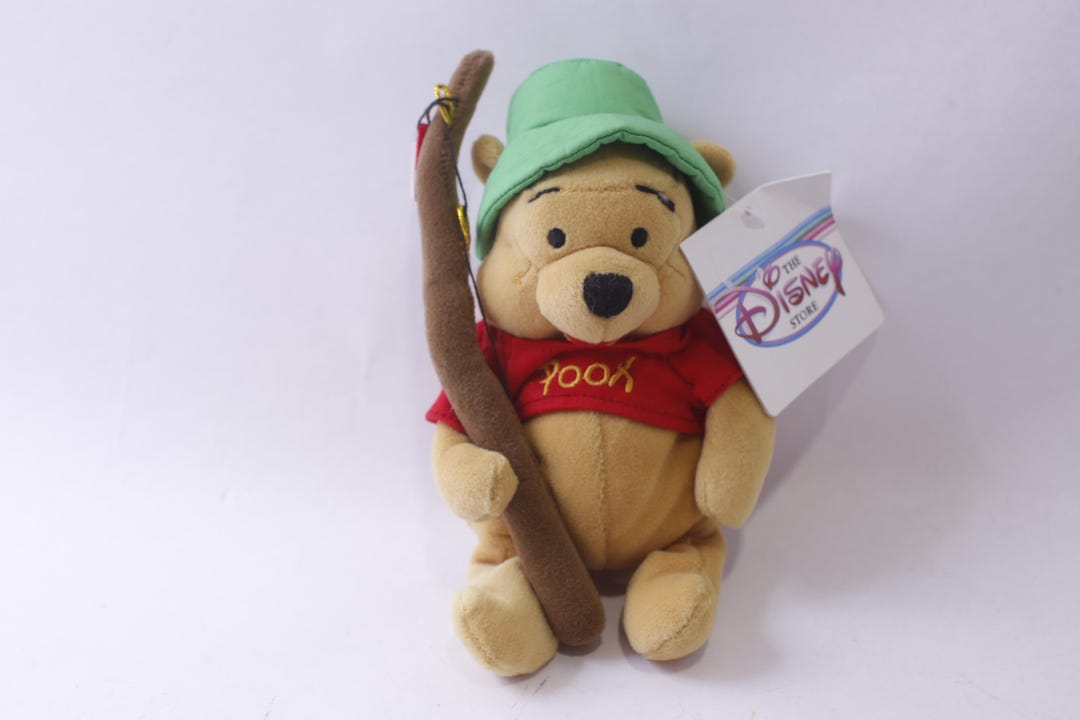 1990s Winnie the Pooh Fishing in Green Hat, Mini Bean Bag, Disney Store ...