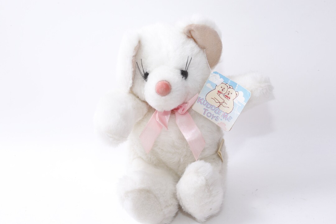 Kuddle Me Toys, White Teddy Bear, Cute, Pink Bow, Soft, 8", Vintage ...