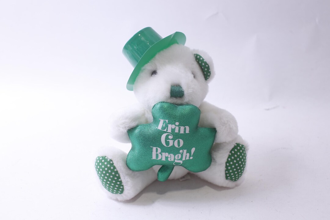 Irish Plush Polar Bear in Top Hat Holding a Shamrock, Erin Go Bragh ...