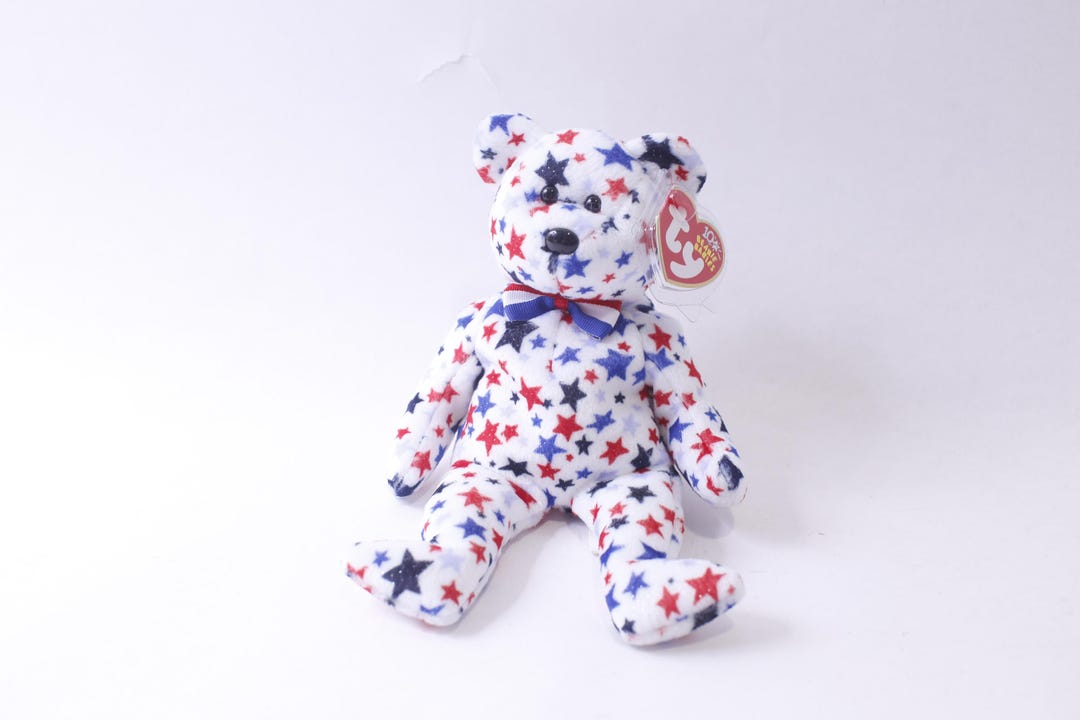 TY Beanie Babies 10 Years, Red White and Blue, Teddy Bear With White ...