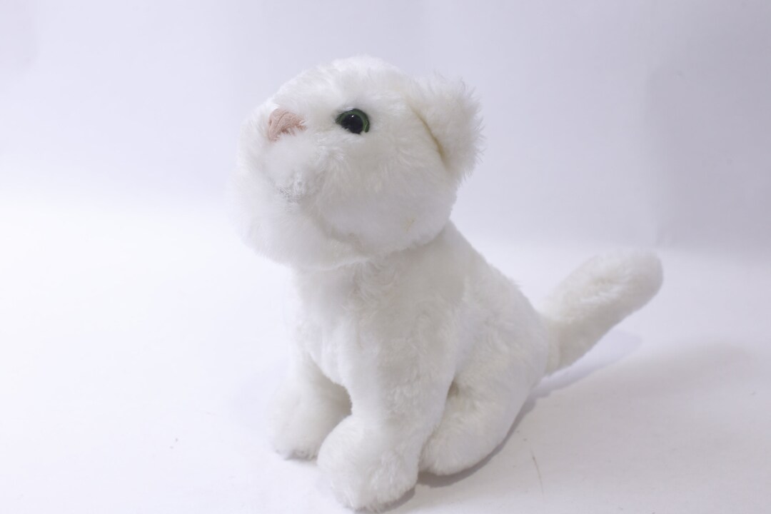 White Furry Plush Cat, 8", Soft Toy, Stuffed Animal, Nursery Decor ...