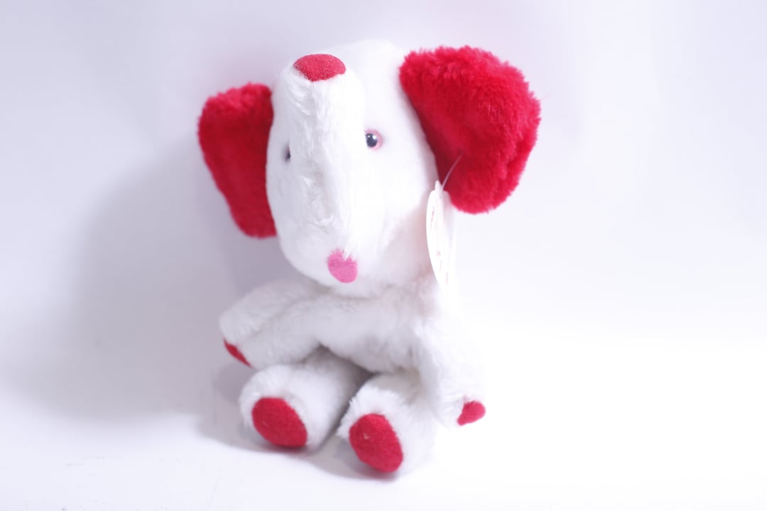 Jumbo, Plush Elephant, White Body, Red Ears, Soft Toy, Stuffed Animal ...