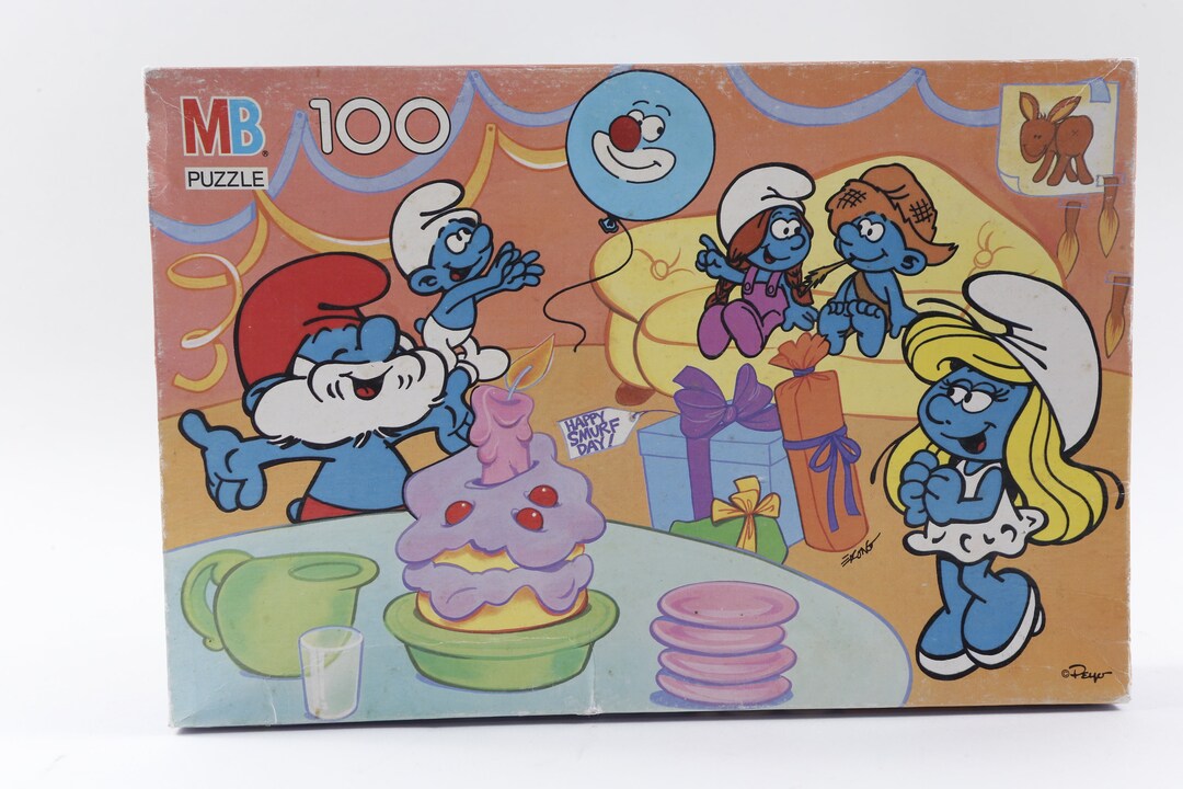 Smurf, 100 Piece, Puzzle, Happy Smurf Day, MB Puzzle, Children, Vintage ...