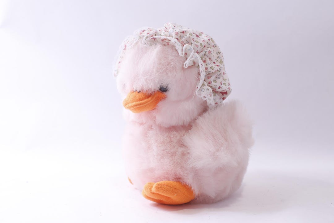 1960s 70s Cute Pink Plush Duckling in Floral Hat, Adorable Bird ...