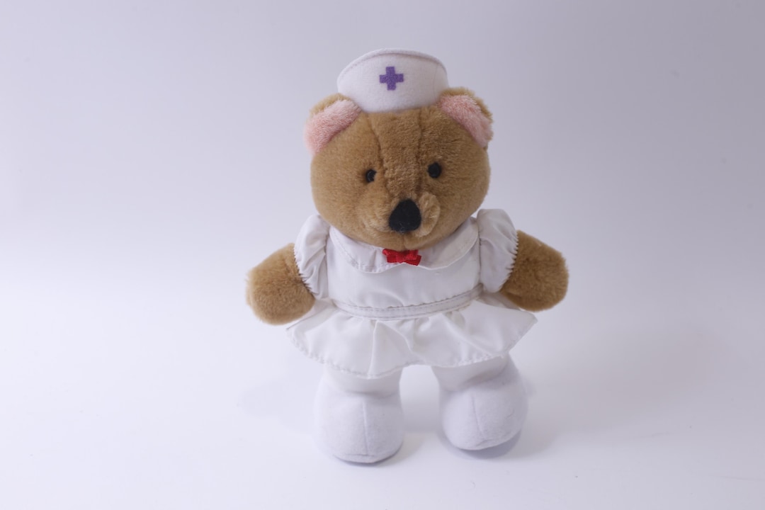 Teddy Bear Nancy Nurse, Brown Fur, White Uniform, Stuffed Animal ...