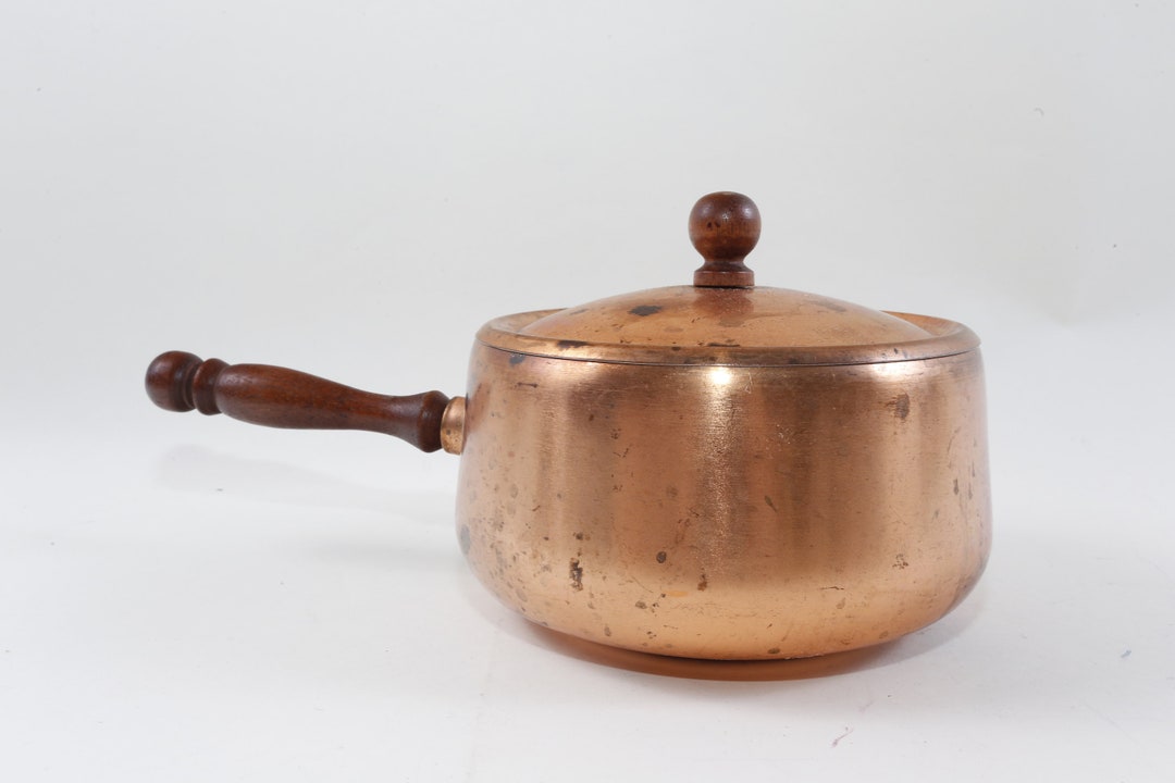 LIM Copper Pot Rare Metallic Pan Cap Wooden Handle Dish - Etsy