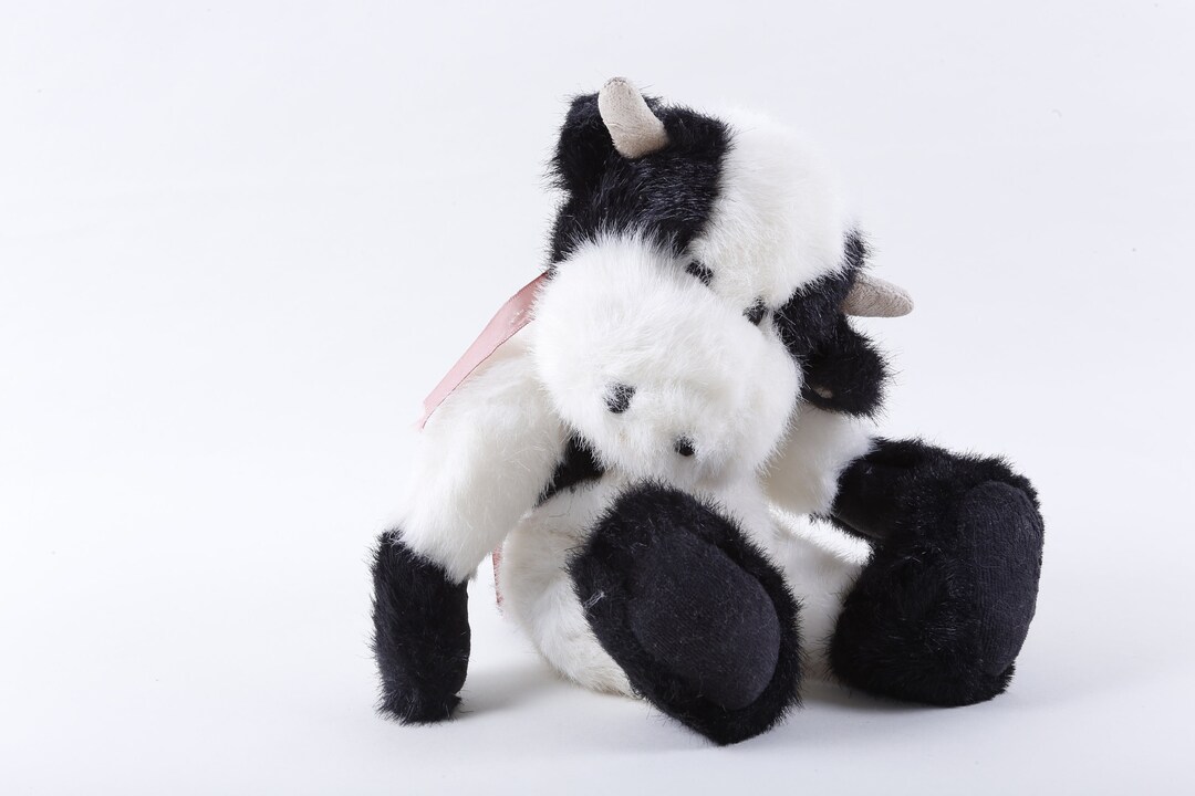 Cute Cow White Black Plush Soft Toy Figure Pink Ribbon the Boyds Farm ...