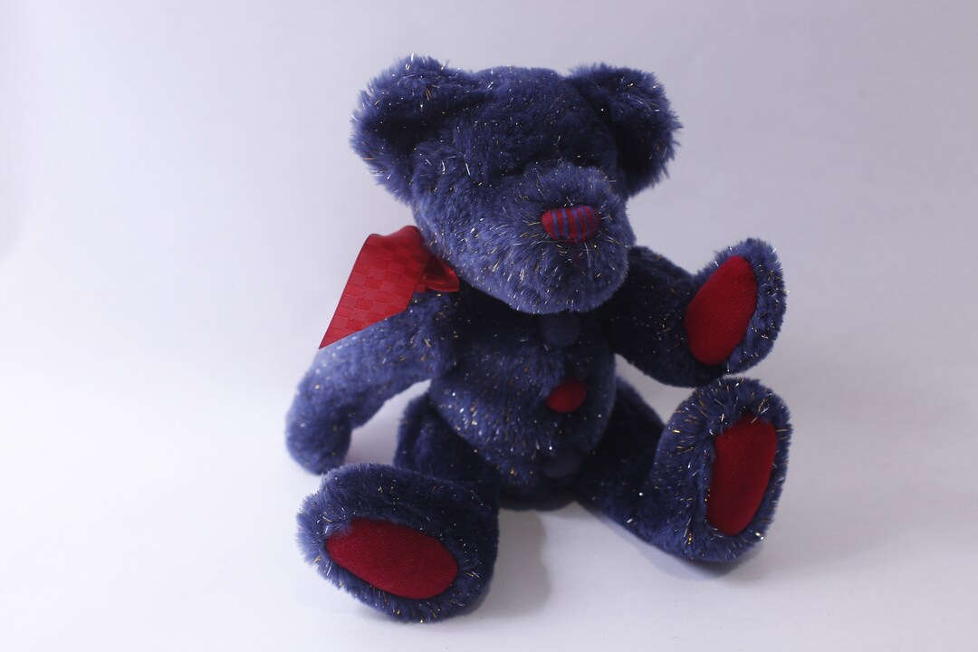 Boyds Bears, Gen-yoo-wine, Teddy Bear, Blue With Red Bow, Sparkling ...