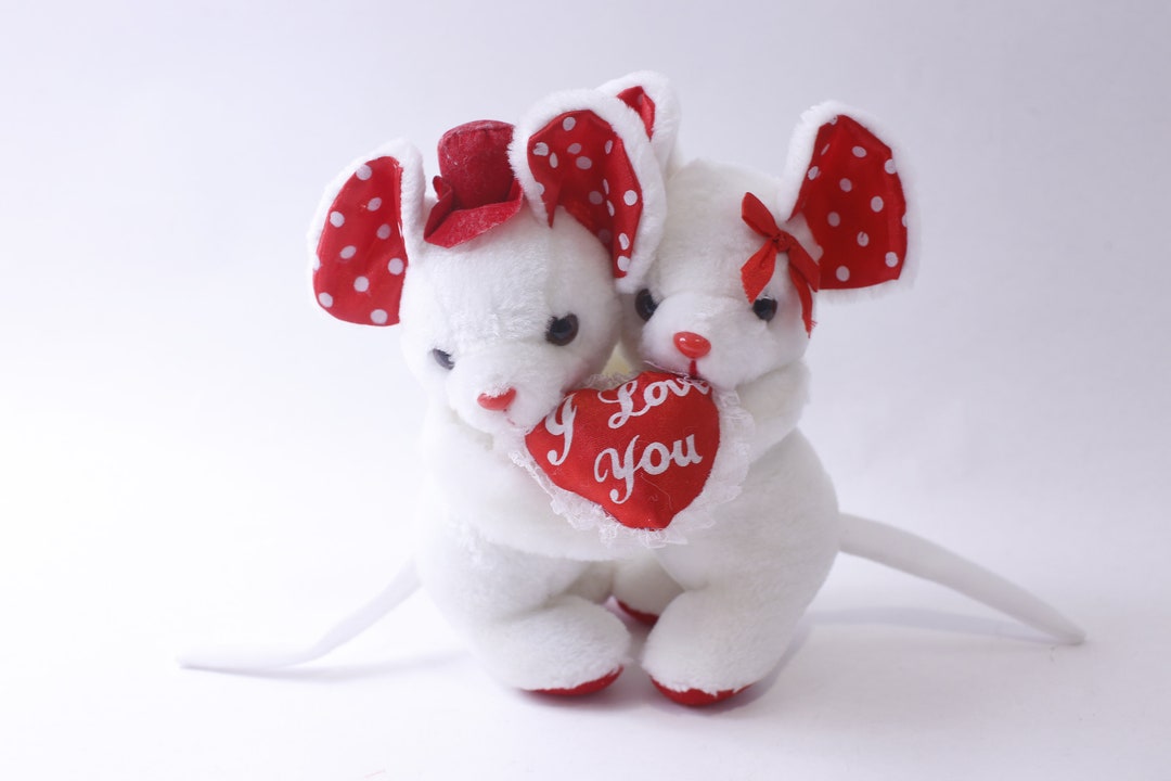 Adorable Hugging White Mice Couple With I Love You Heart, Valentine's ...