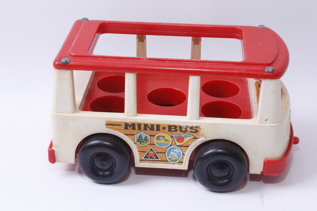 Fisher-price, Little People, Mini-bus, Toy, White Red, Open Roof, Black ...