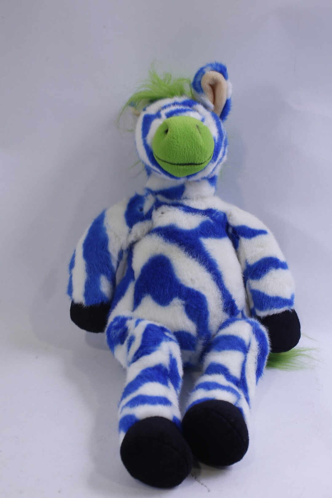 Zebra, White Blue, Plush, Zany Brainy, 1998, Stuffed Animal, Bright ...