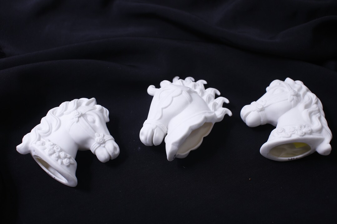 Cute, Porcelain, Three Horse Heads, Craft Supply, Unmarked, White ...