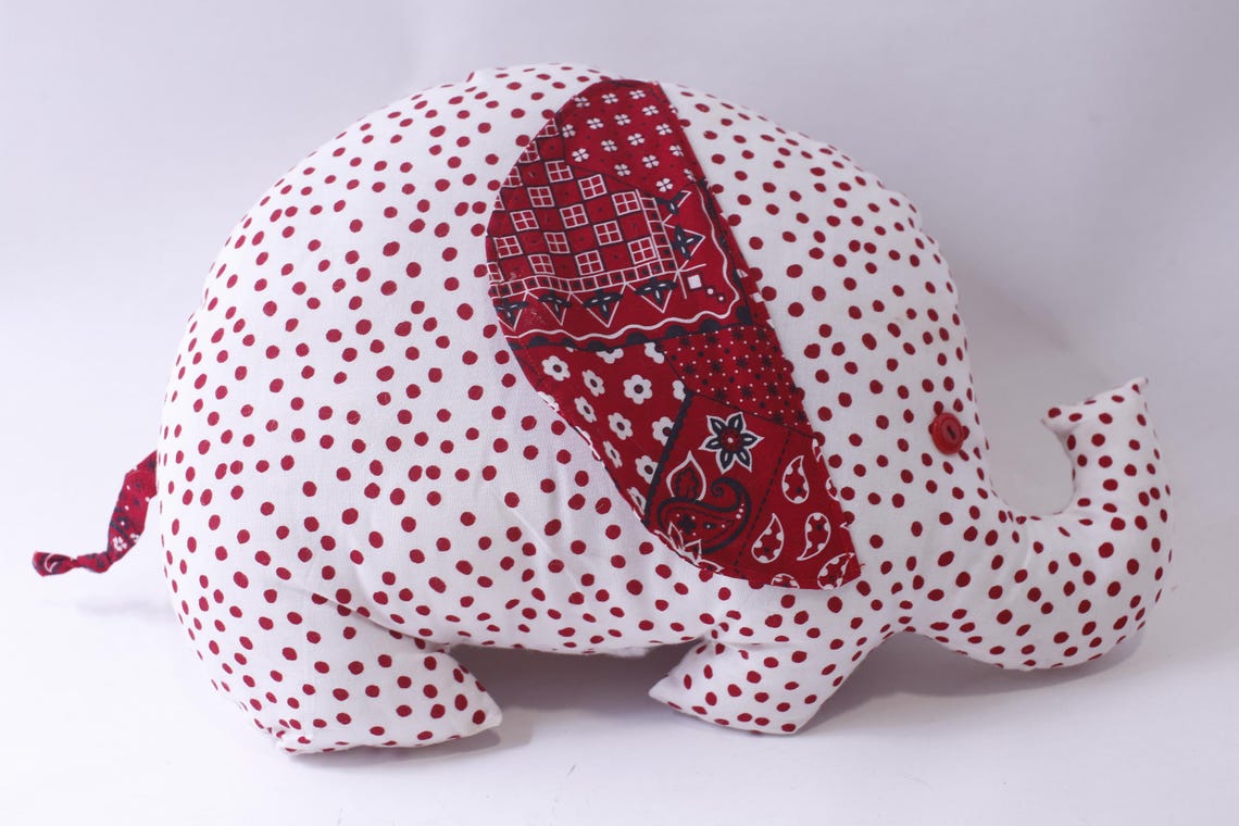 White Dotted Plush Elephant With Red Ears, Red Polka Dot, Throw Pillow ...