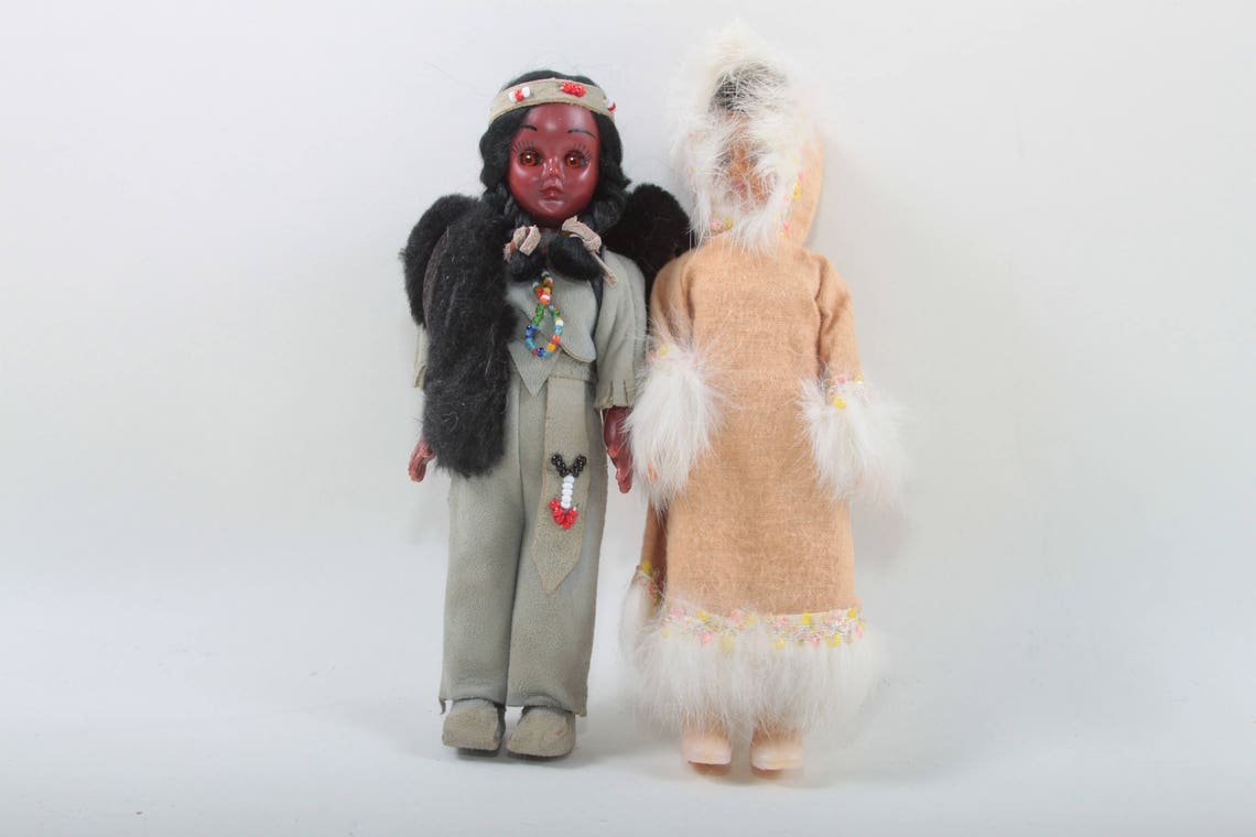 Vintage Native American Eskimo Dolls Inuit Set Plastic Ethnic Dressed ...