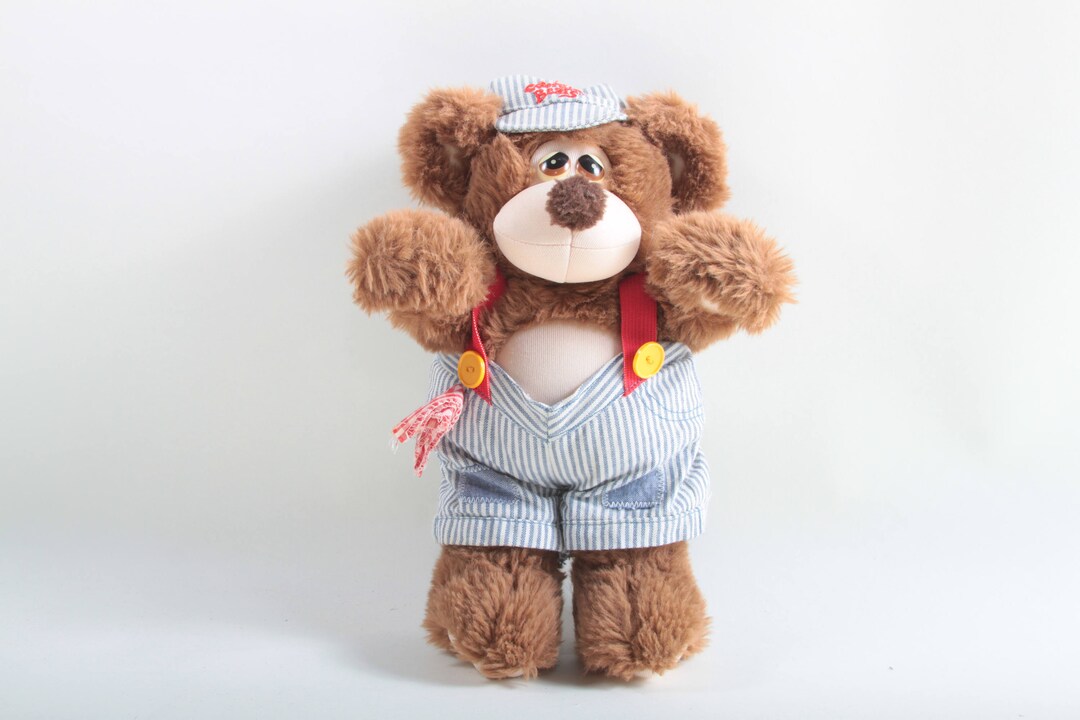 Teddy Bear Country Bears Vintage Soft Stuffed Animal Dressed Blue White ...