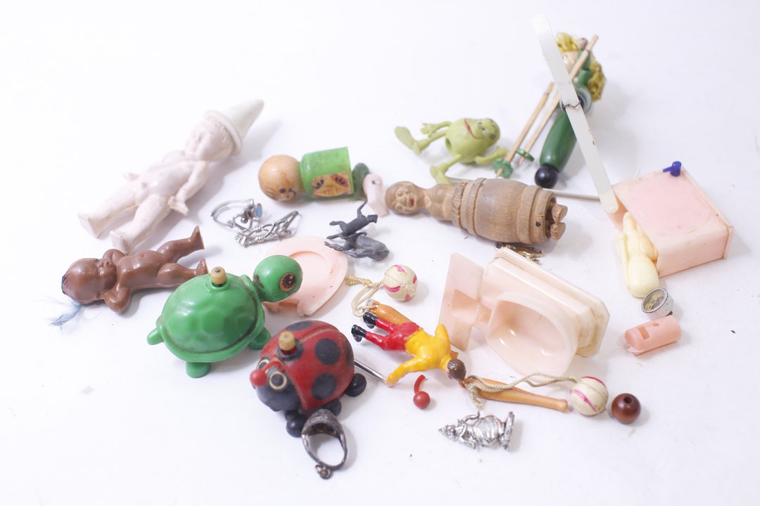 Vintage Small Wooden and Plastic Toys, Dolls, Wind-up Animals ...
