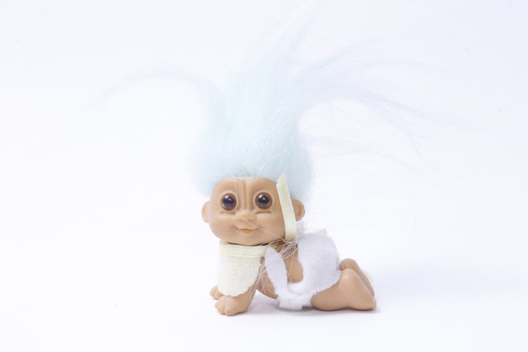Adorable, Baby Troll, Crawling Action Figure, Blue Hair, White Outfit ...