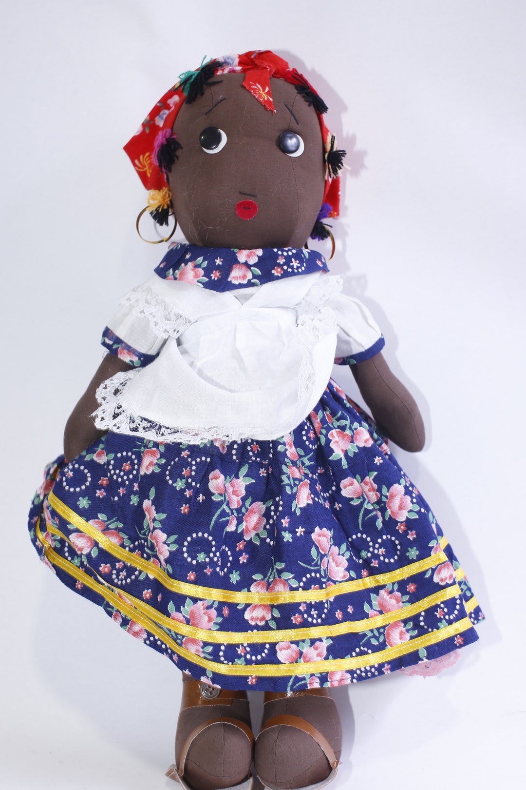 Jamaican Rag Doll, 18", African American, Dressed, Blue White Floral ...