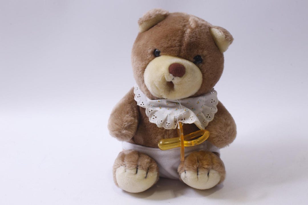 Beacon, Teddy Bear, With Pacifier, 1980s, Bib Small, Activity Toy ...