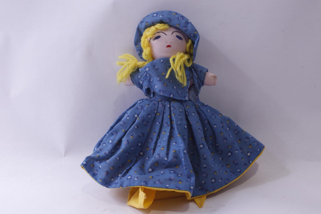 80s 70s Topsy-turvy Doll, Blue and Yellow, Folk Doll, 10 Inches, Double ...