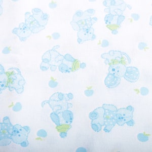Vintage Nursery Fabric Sheet Blue Bunnies Cute Print Home Bed Linen ...