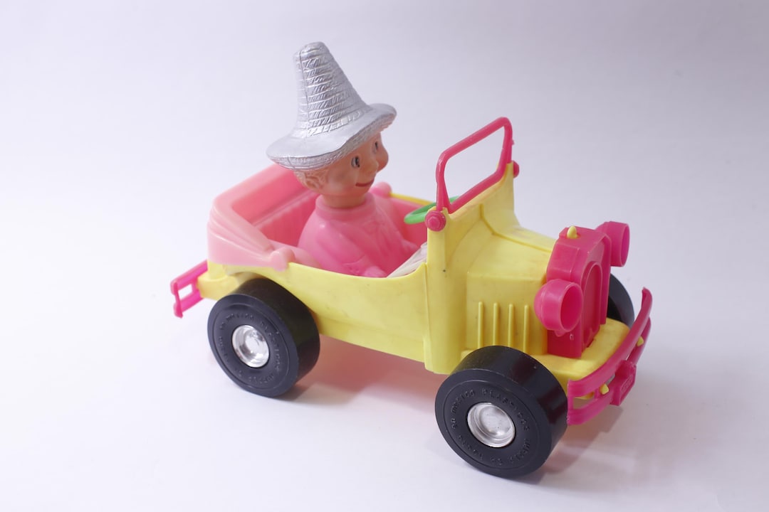 Mexican Retro Toy Car With PVC Figure Inside, Yellow-pink, Plasticos ...