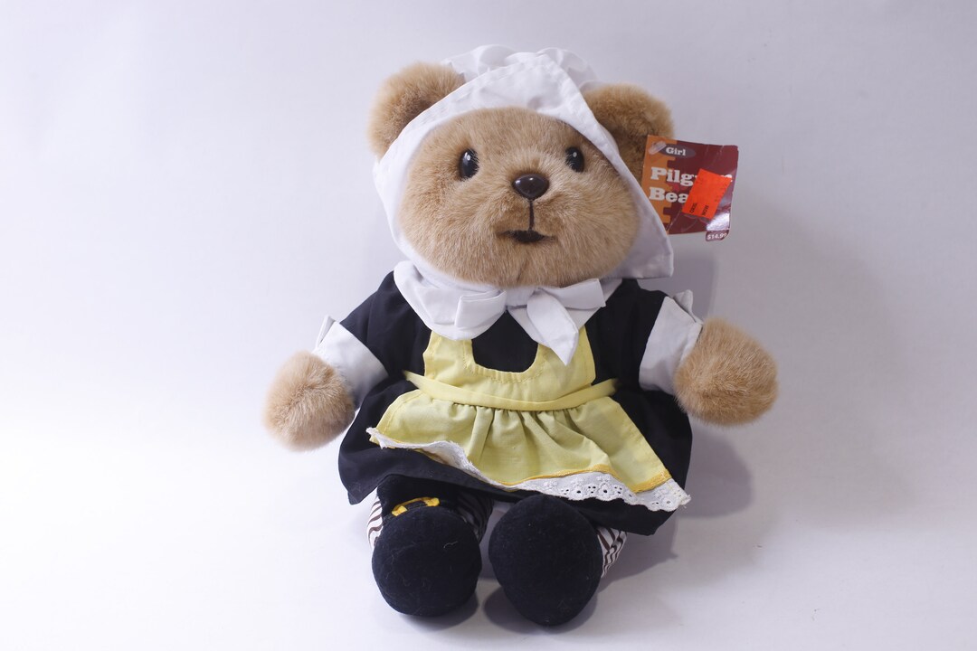 Pilgrim Bear, Thanksgiving Plush Girl Bear Wearing Pilgrim Dress ...