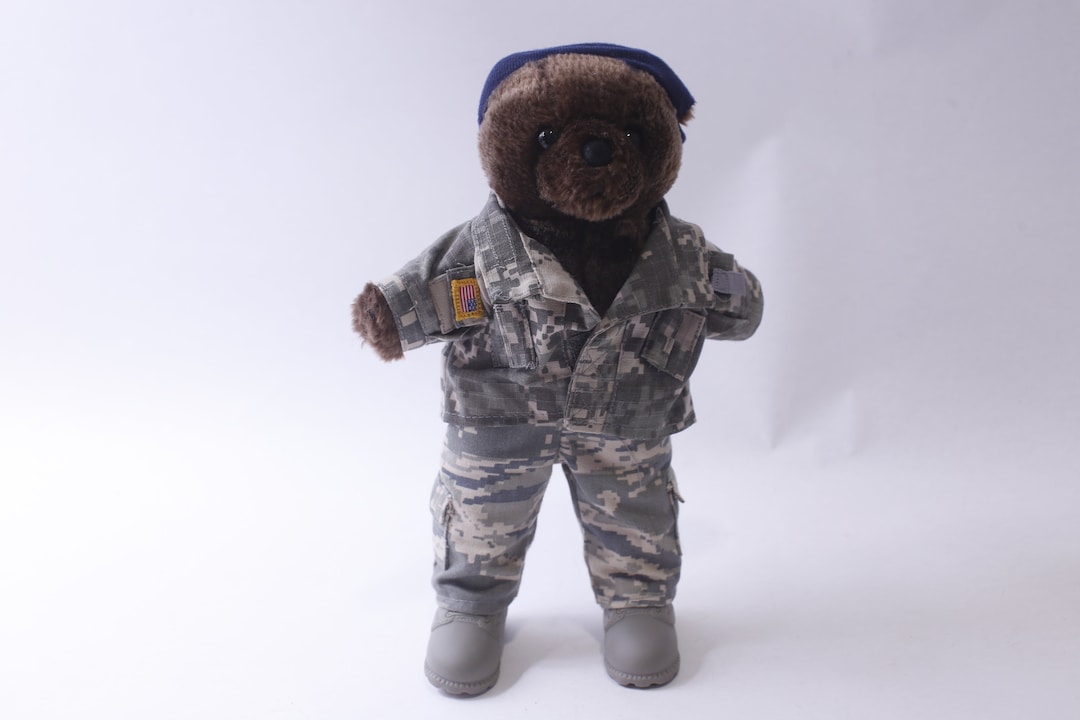 Bear Force of America, Brown Plush Bear in Camo Military Uniform and ...