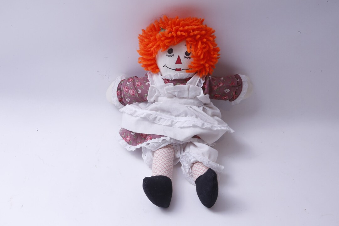 Raggedy Ann, Plush Doll, Redhead, Floral Dress, White Apron, 14", Soft ...