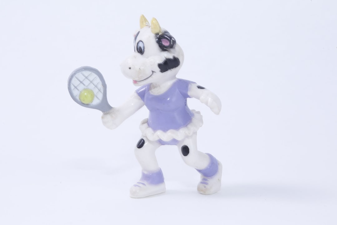 Russ Berrie, Cow, Tennis Player, PVC Figure, 3, Purple Sports Suit ...
