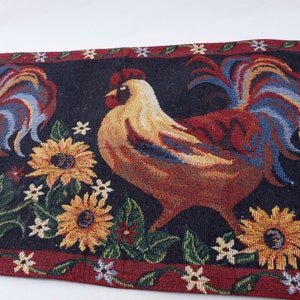 Roosters Table Runner Flowers Black Red Vintage Embroidered Picture ...