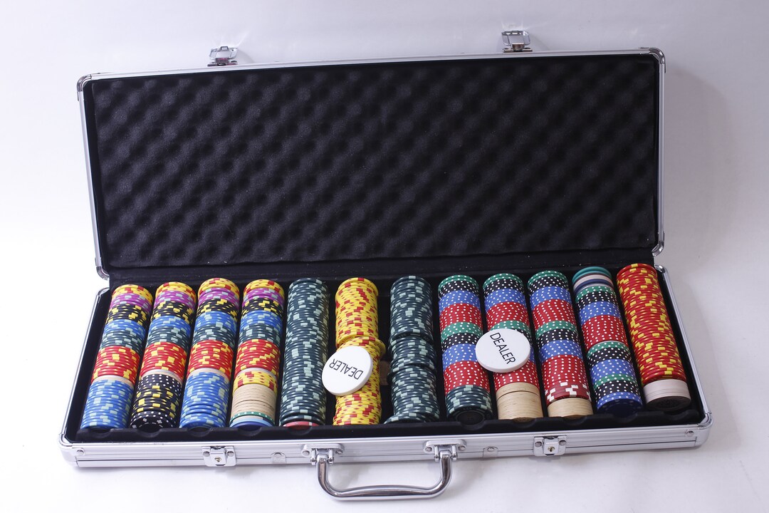 Poker Chip Set in a Silver Carry Case, Card Game, Casino, Professional ...