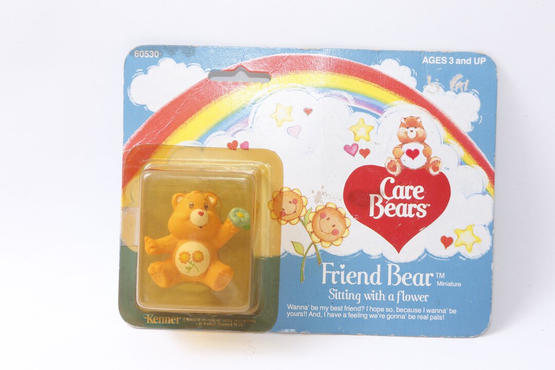Kenner, Care Bears, Miniatures, Friend Bear, Sitting With A Flower ...