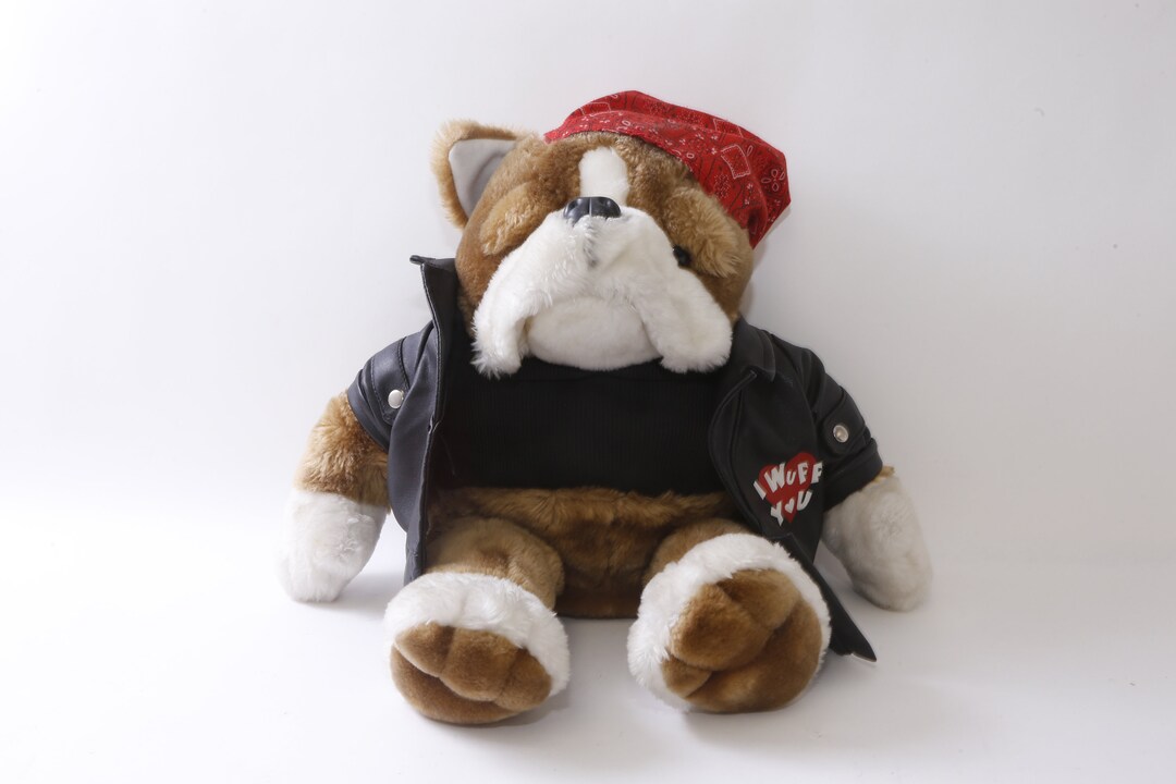 Dan Dee, Plush Dog, Bulldog, Biker, I Wuff You, Valentine, Red Bandana ...