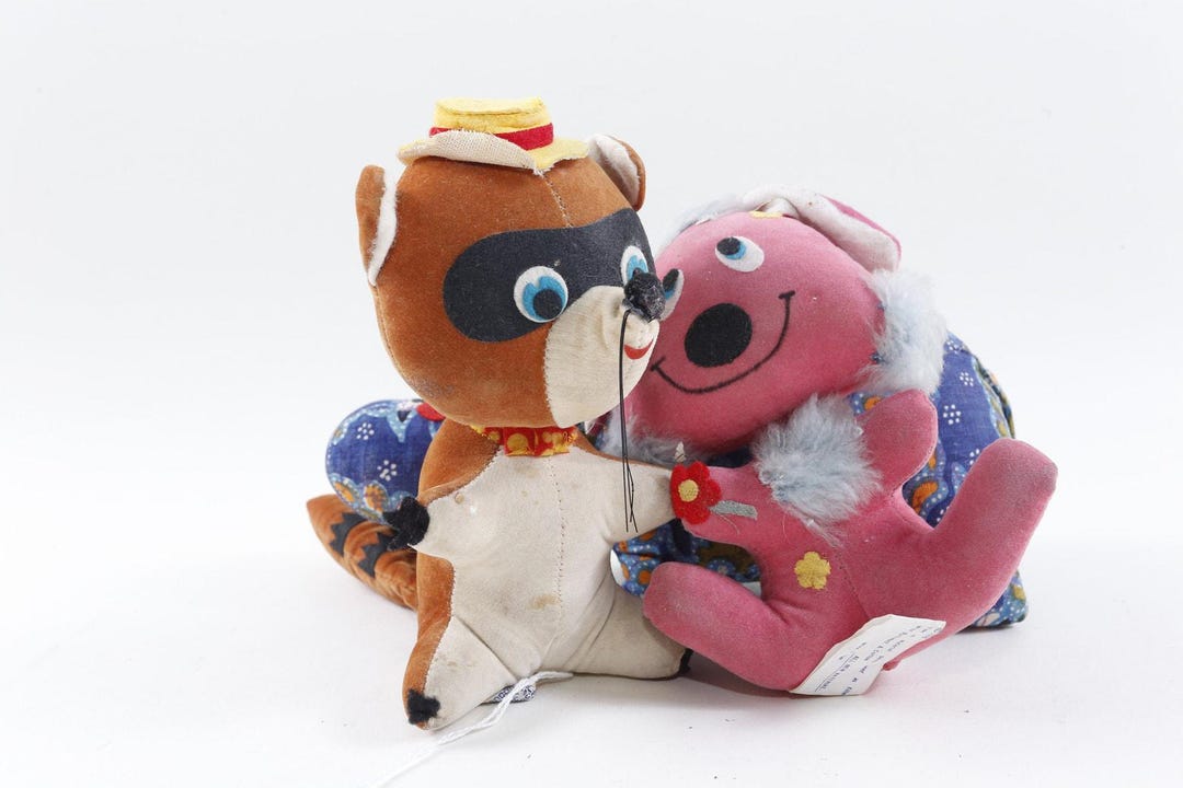 Vintage 60s Remco Dream Pets Plush, Cute Animal Dog Hippo, Brown Pink ...