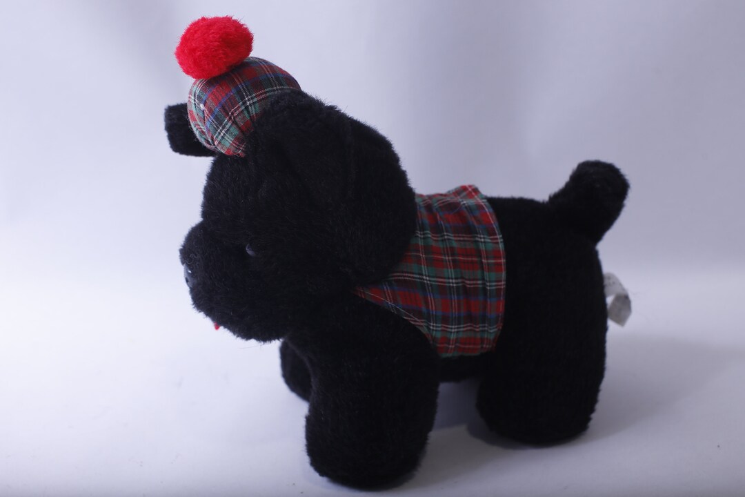 Scottie, Scottish Terrier, Black Plush Dog Wearing Tartan Coat and Hat ...