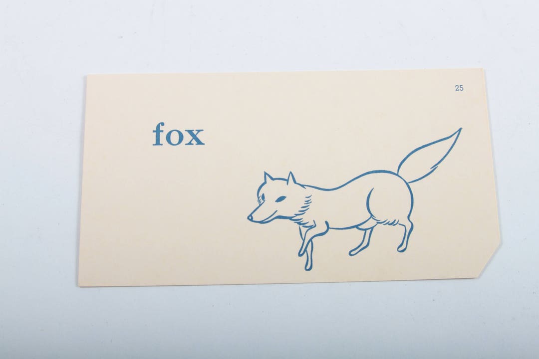 FOX Flash Card Sepia Aged Vintage Antique Sight Word Pictures 1950's ...