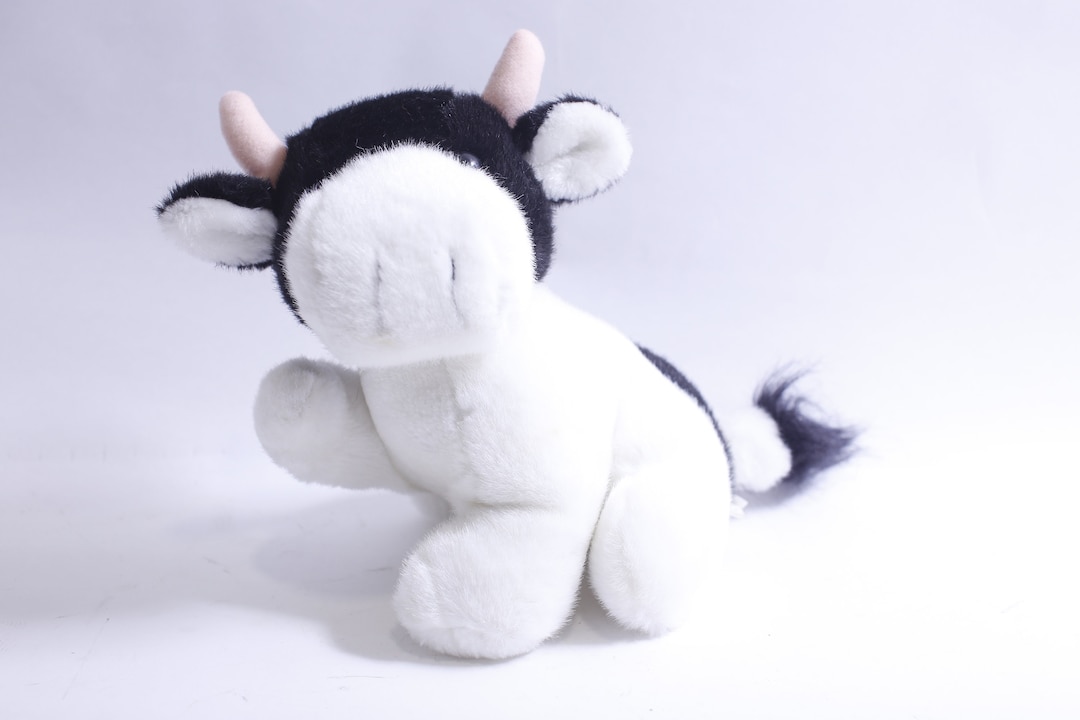 Cute Plush Cow or Bull, White Black, Soft Toy, Farm Animal, Stuffed ...