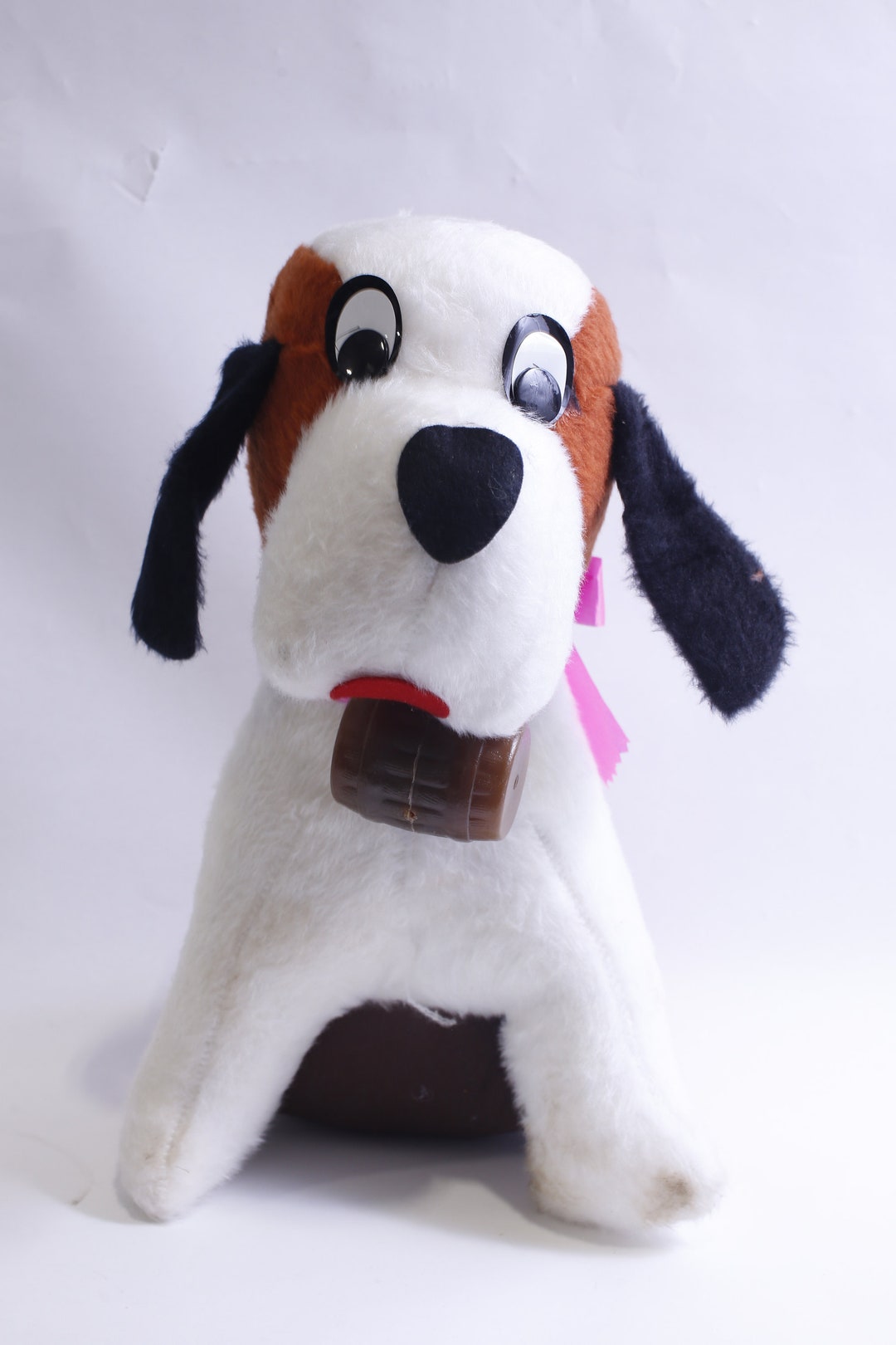 St Bernard, Dog, Brown White, 1960s, Plush, 17", Barrel, Pink Collar ...