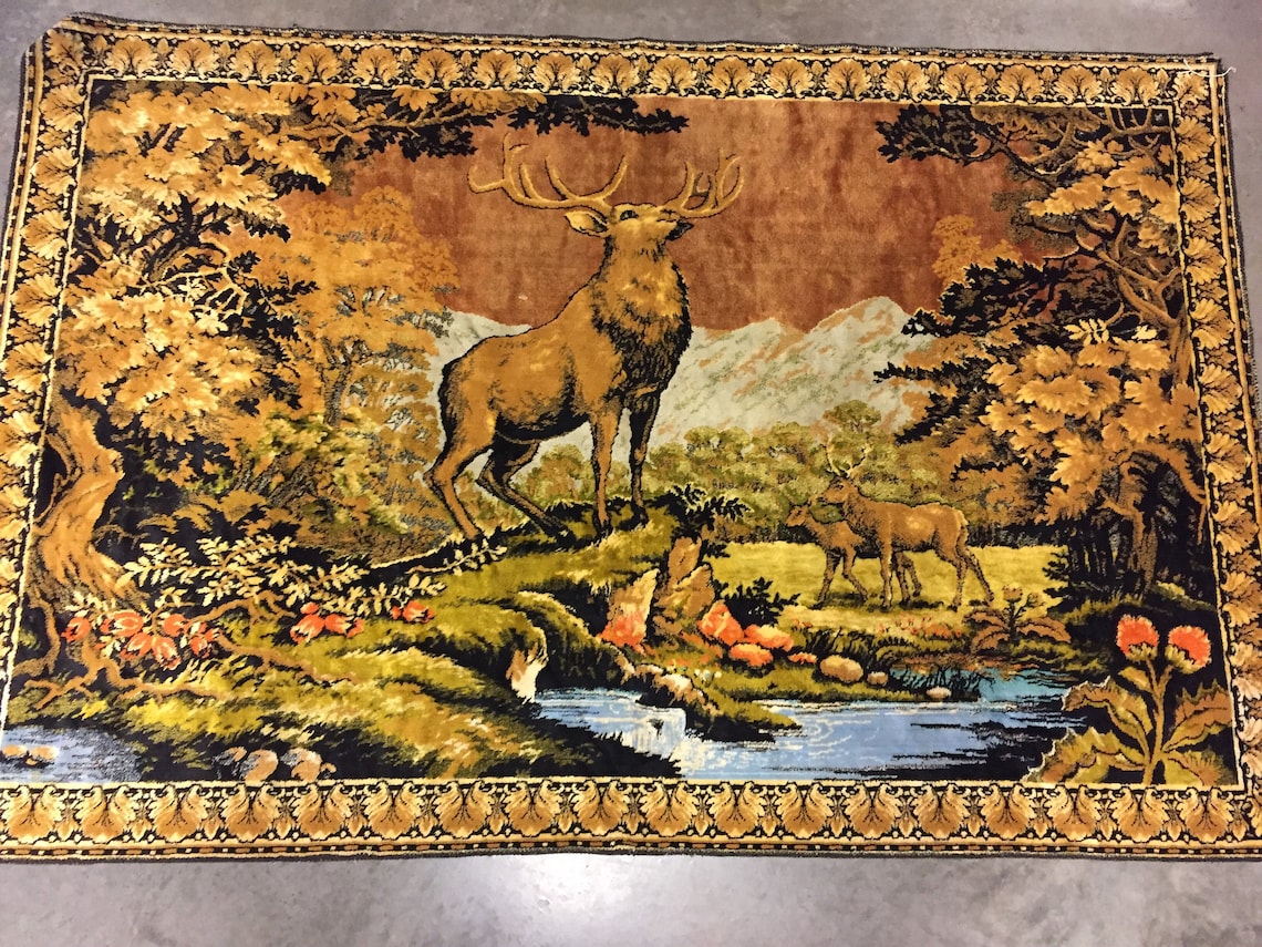 Amazing Vintage Floor Rug 1970s Stag Deer XXL Tapestry - Etsy