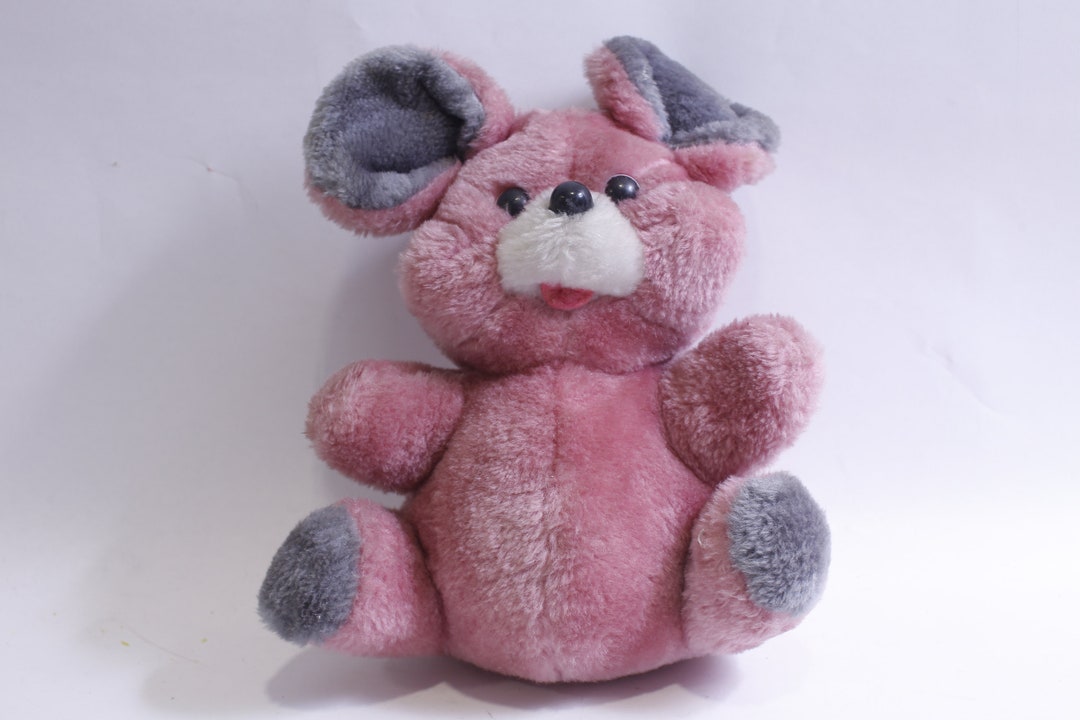 Pink Mouse, Plush, Carnival, 1970s, Sitting, 10", Soft, Toy, Cute ...