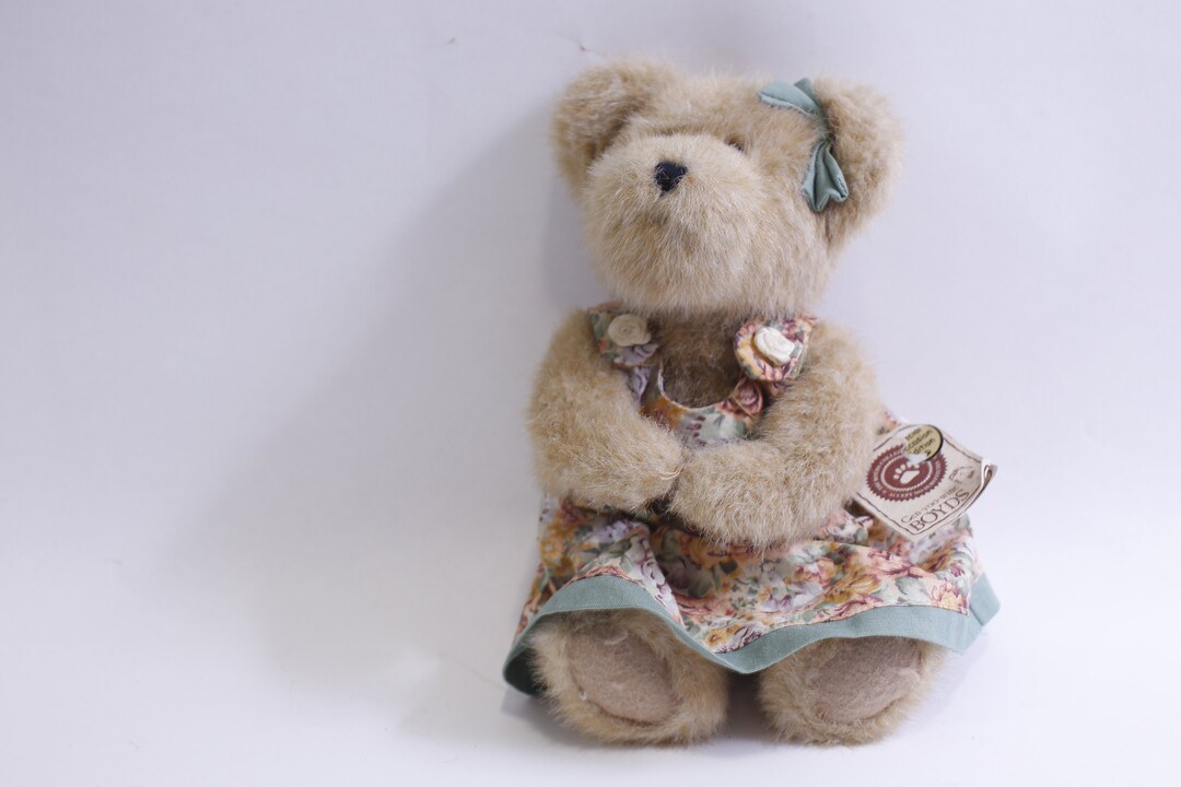 Small Boyds Bear With Green Floral Dress - Vintage Plush Stuffed Animal ...