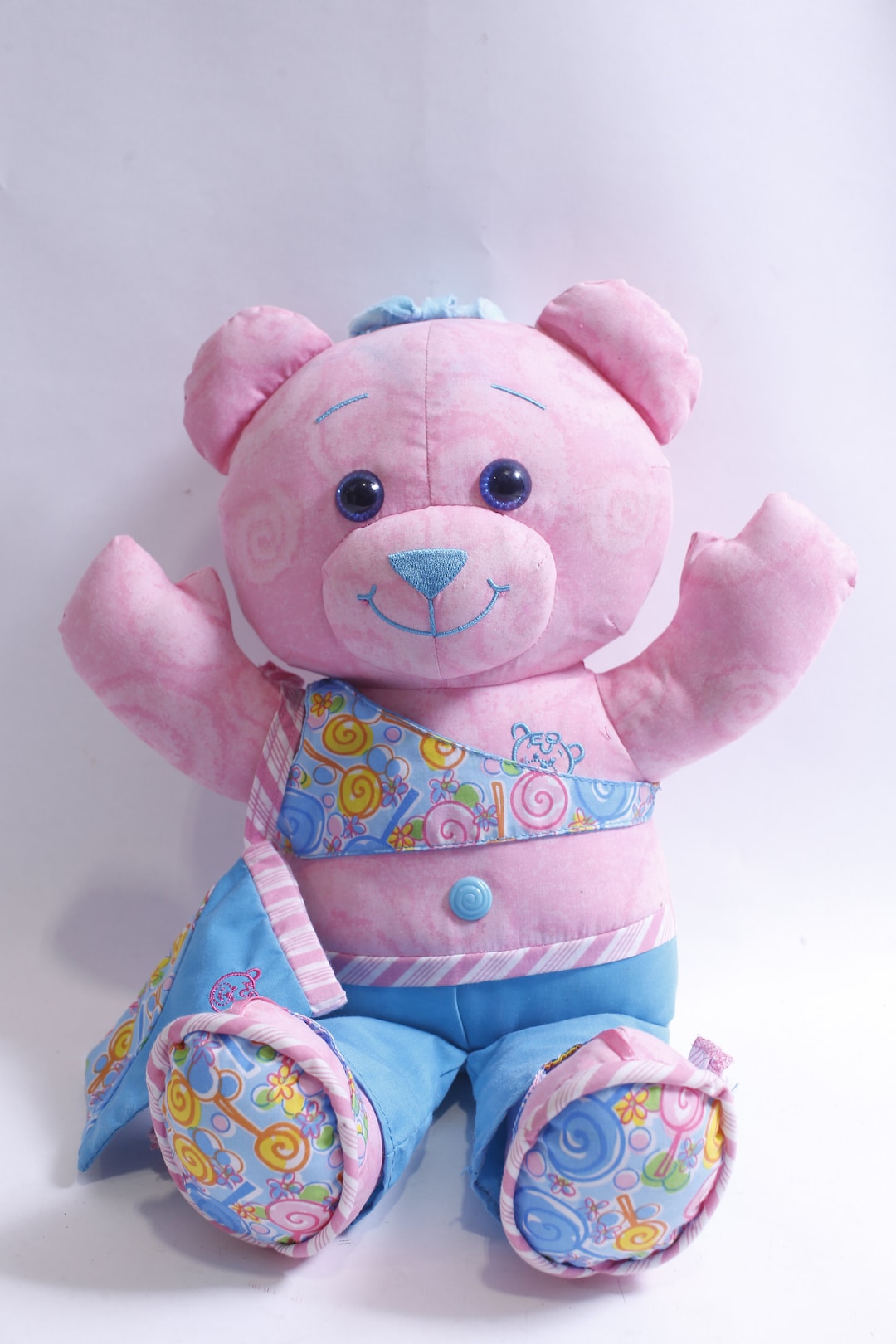 Doodle, Teddy Bear, Plush, 17", Pink Blue, Bright, Rag Doll, Stuffed ...